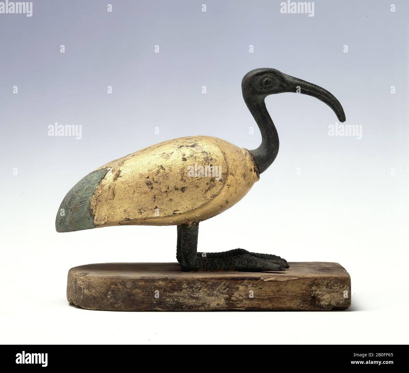 statue, ibis, sitting, pedestal, bronze, bird, bronze, wood, H12.5 x ...