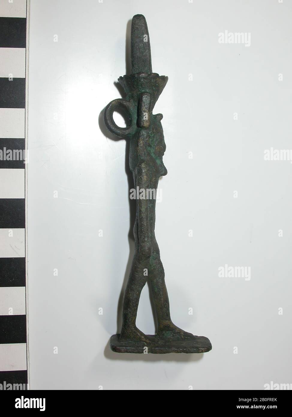 statue, Nefertem, standing, apron, beard, lotus, palm, bronze, god ...