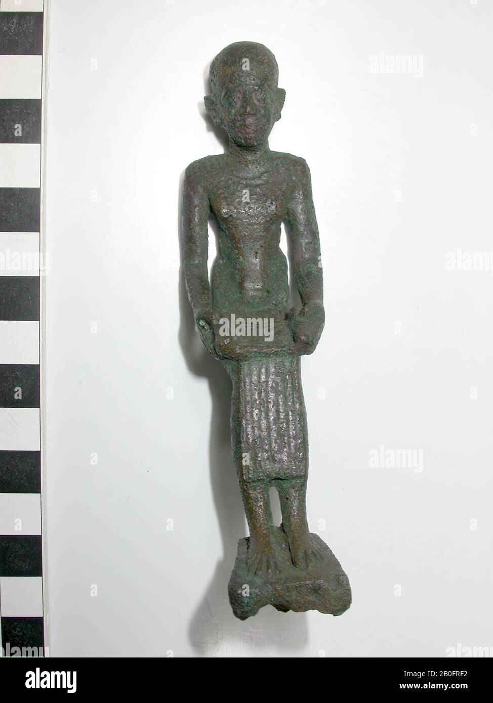 statue, Imhotep, sitting, hood, papyrus, inscription, bronze, god ...