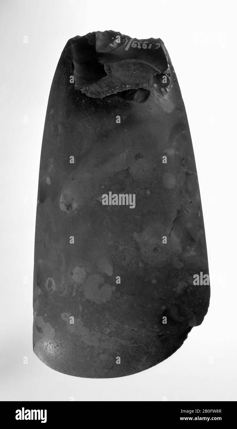 ax of brown flint with narrow top and oval cross section, ax, stone ...
