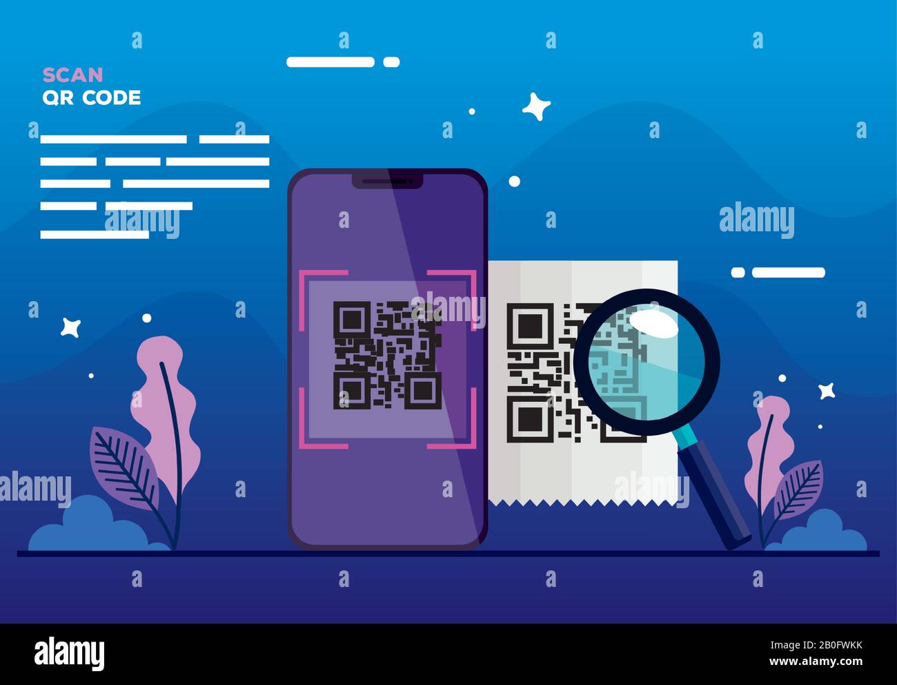 scan qr code with smartphone and magnifying glass Stock Vector Image ...