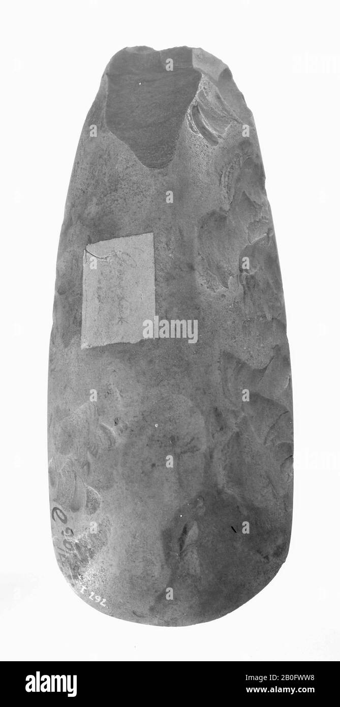 large chisel of gray flint with sharp edge, ax, stone, flint, length ...