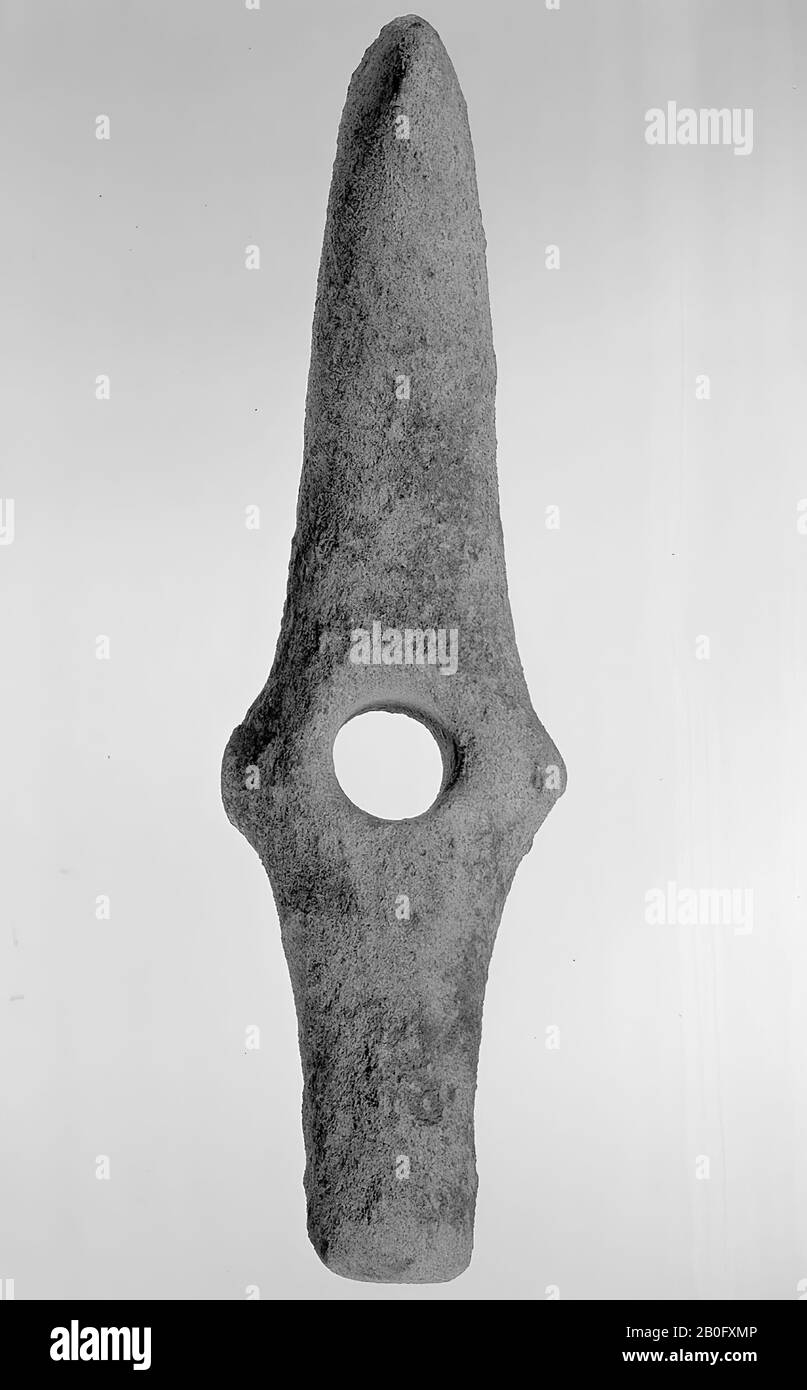 stone hammer with stem hole, hammer, stone, flint, length: 20.5 cm ...