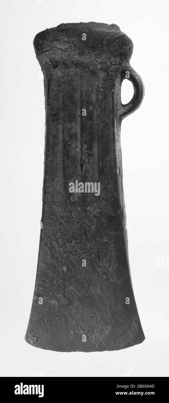 bronze tube ax, square, with ear and vertical, longitudinally extending ...