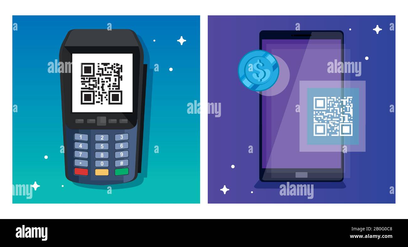 set poster of scan code qr and icons Stock Vector Image & Art - Alamy