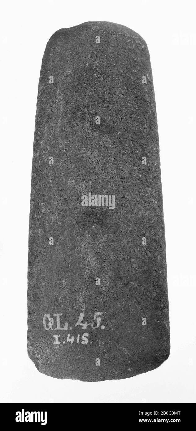 stone ax of a gray stone, ax, stone, flint, 9,8 x 4 cm, prehistoric ...