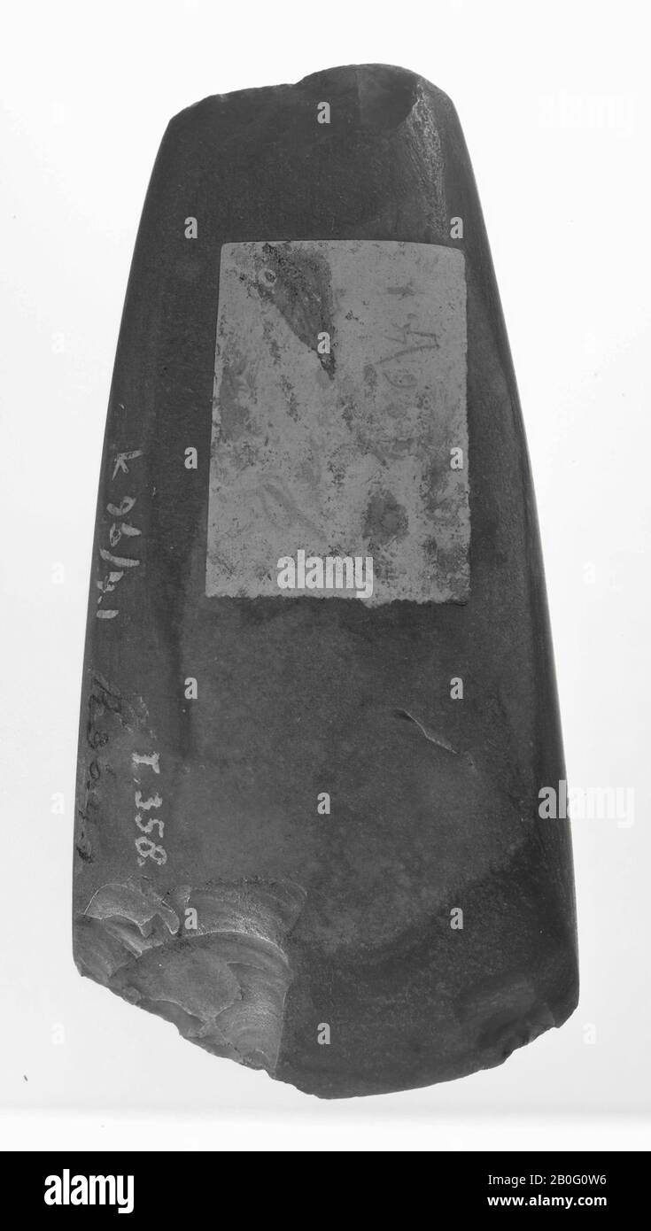 sharp sharpened ax of gray flint, ax, stone, flint, length: 9.2 cm ...