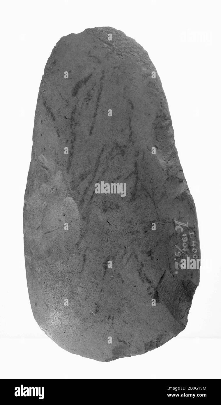 polished ax of flint, almond shaped, ax, stone, length: 13.2 cm ...