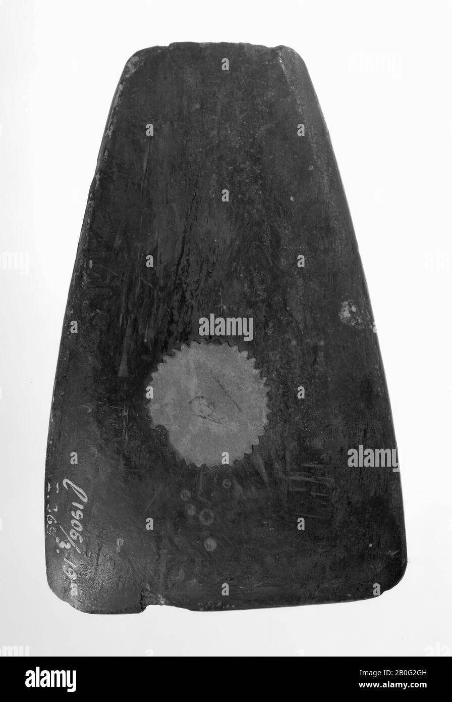 polished ax of dark, brown-gray flint flint, ax, stone, length: 10.2 cm ...