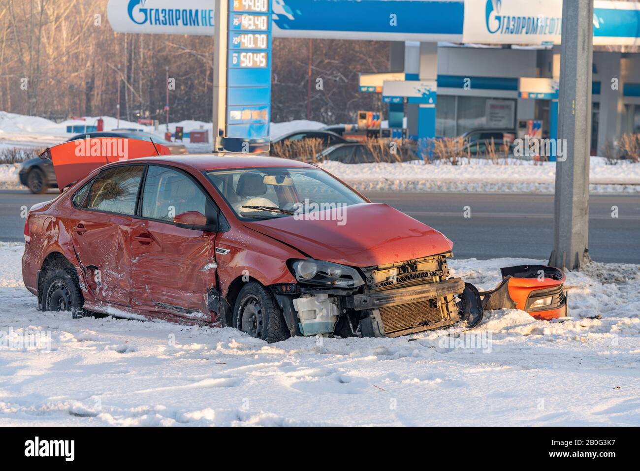 Krasnoyarsk, Russia, February 3, 2020: winter accident, crashed ...