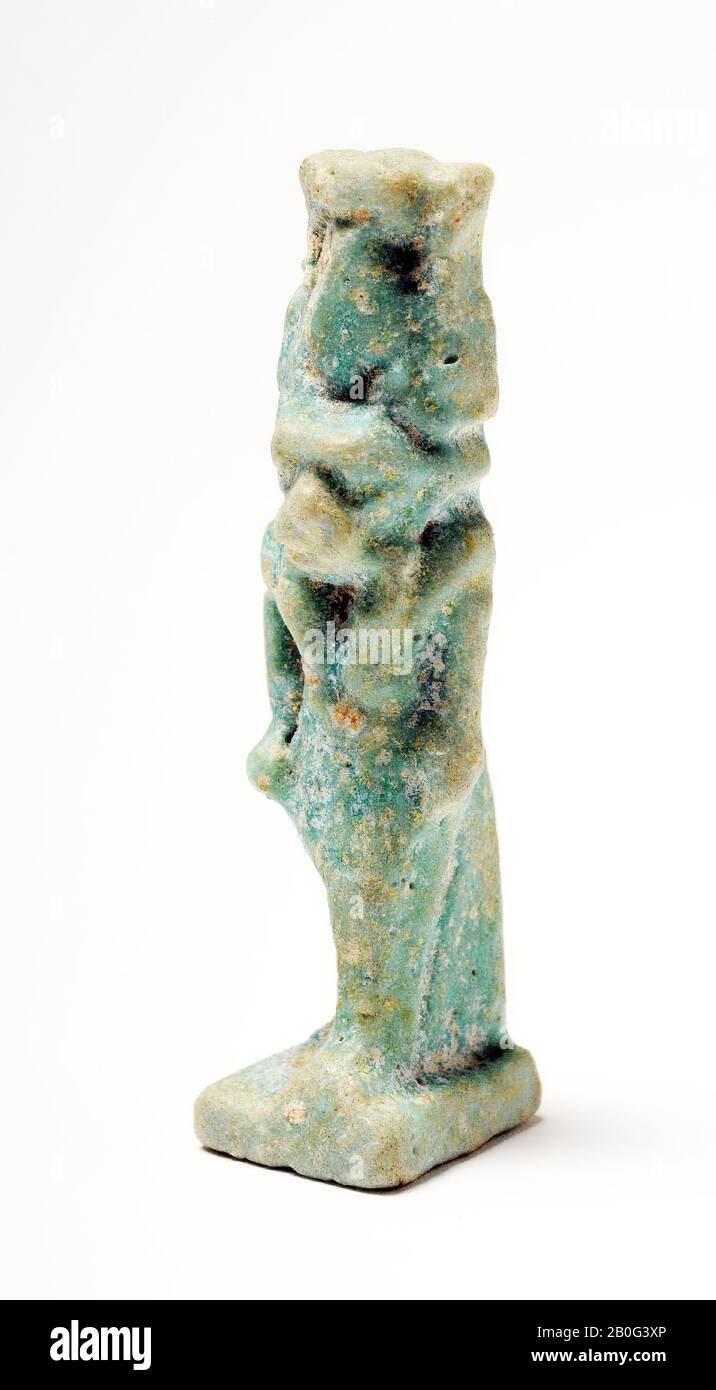 statue, god, Mahes, standing, double crown, feather, amulet, god ...