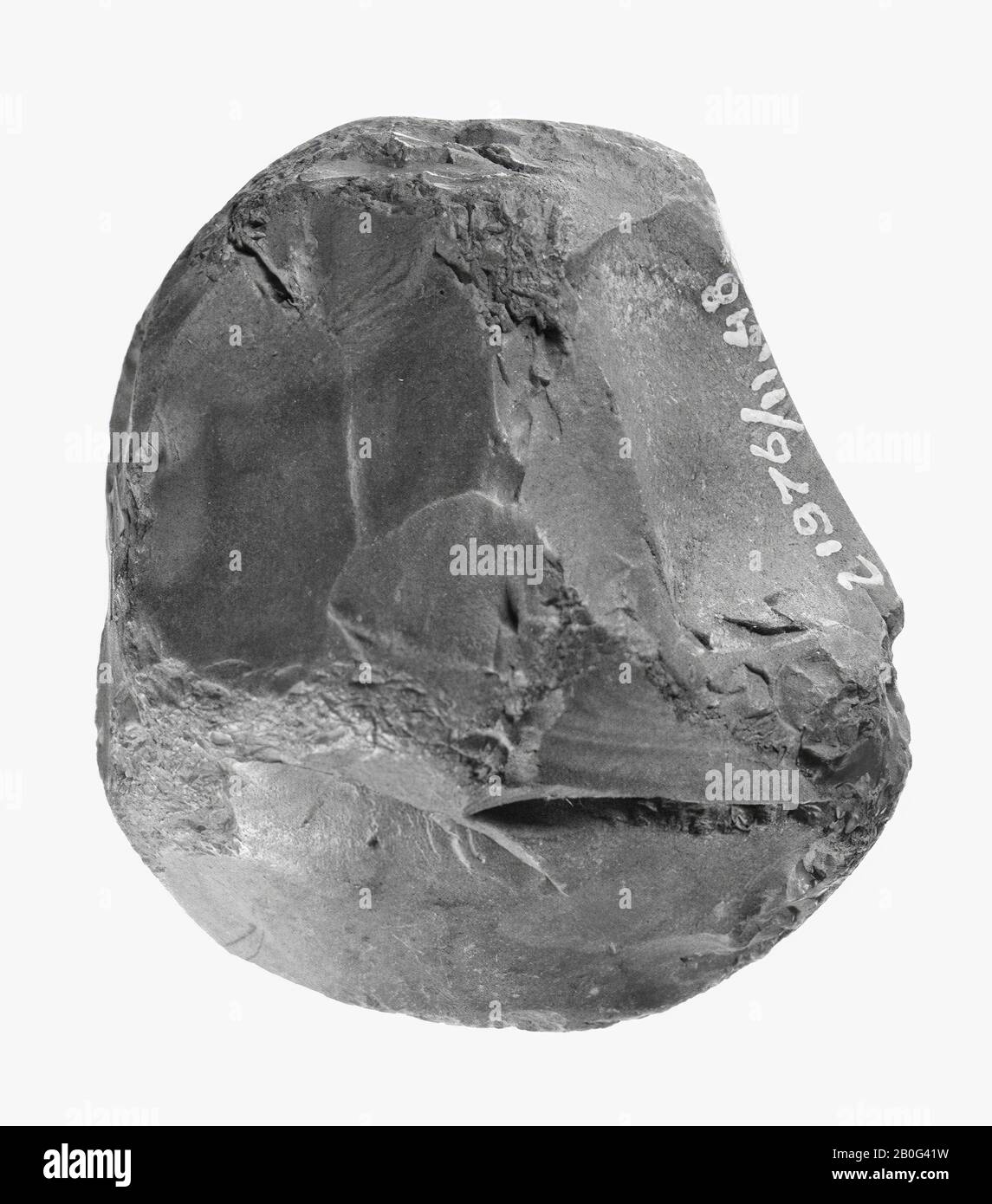 flint stone, multi-faceted, many off-side negatives, gray flint, stone ...