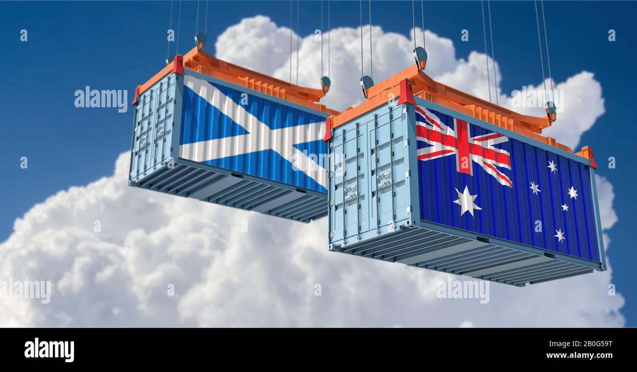 Freight container with Scotland and Australia flag. 3D Rendering Stock ...