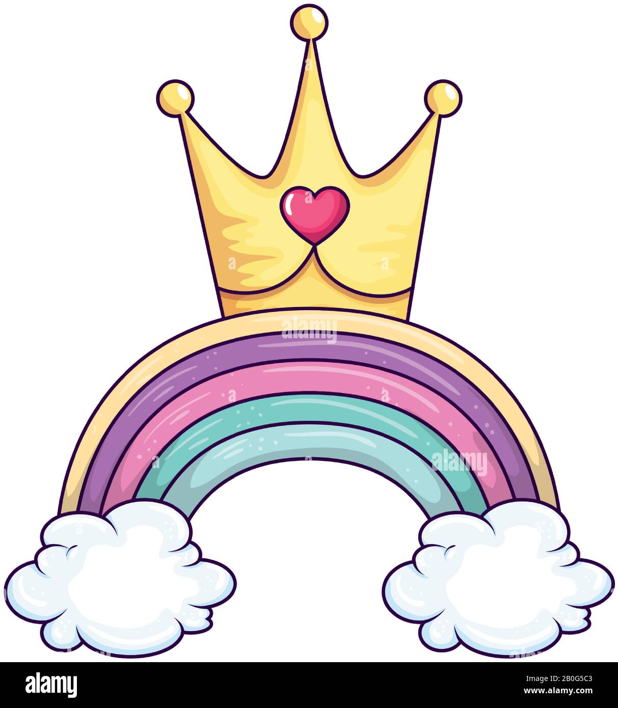 cute rainbow with clouds and crown Stock Vector Image & Art - Alamy