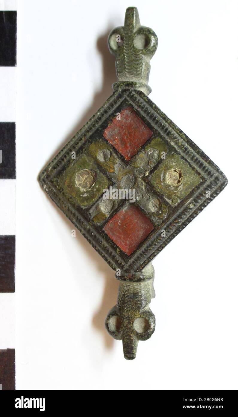 Fibula of bronze, in the shape of a square disc, fibula, brooch, metal ...