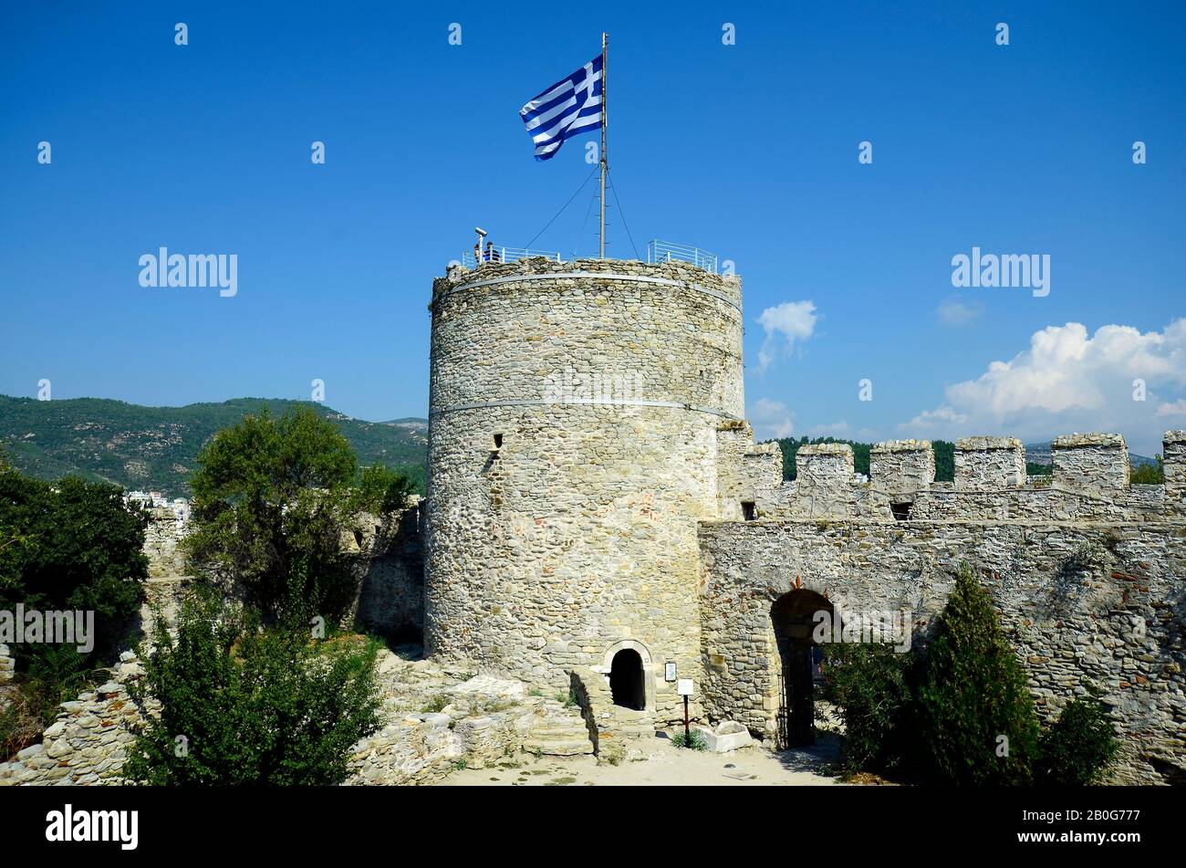 Kavala, Greece - September 13, 2014: Greek flag on tower of the ...