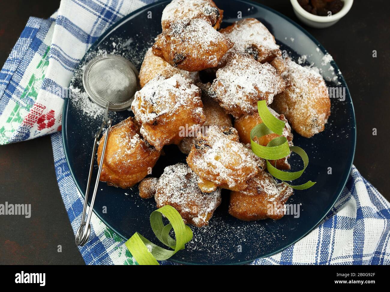 Concept of italian food. Top view of homemade traditional carnival ...