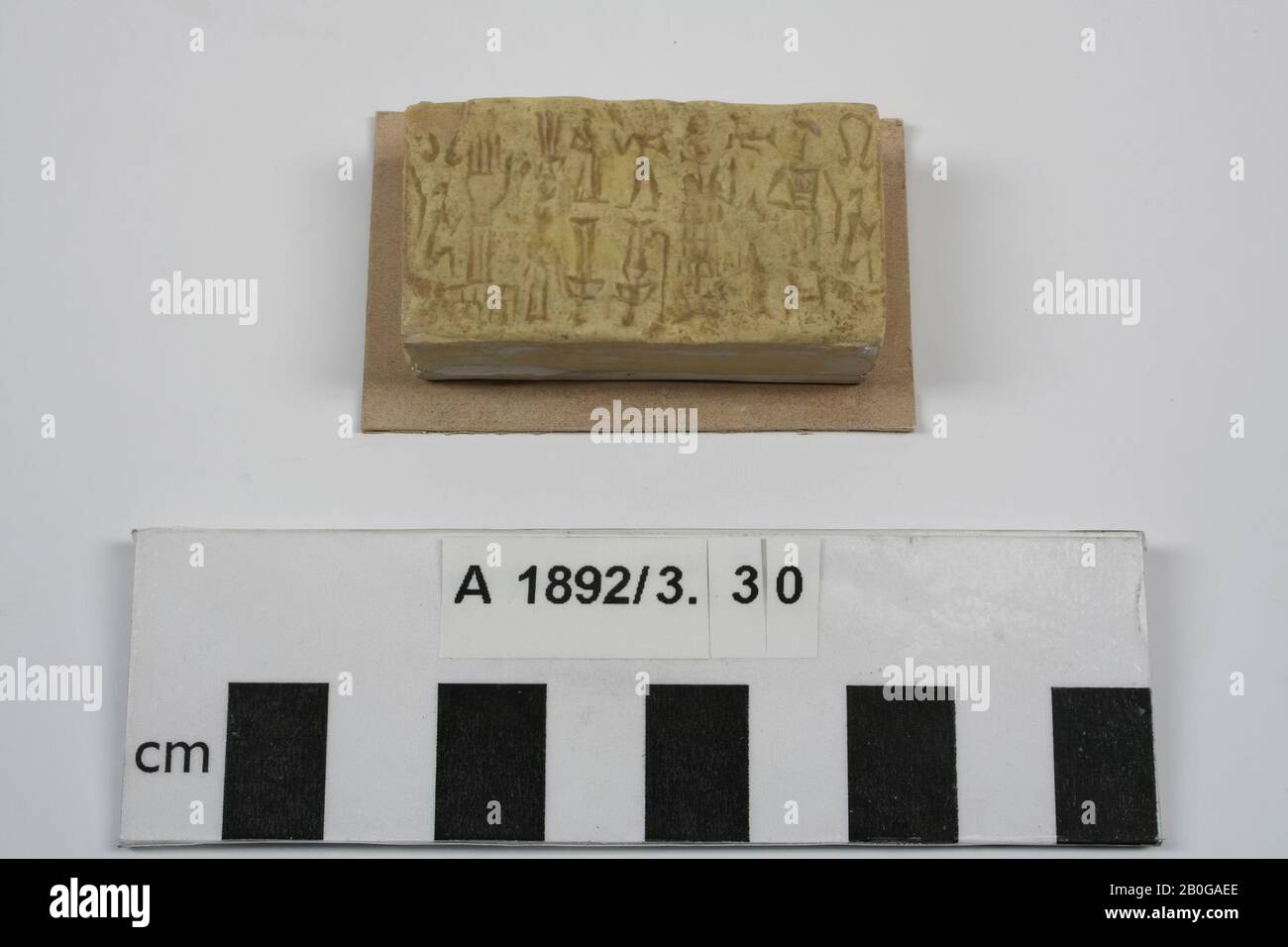 casting, cylinder seal, sulfur, plaster, 2.6 x 4.8 x 1.3 cm, cardboard ...