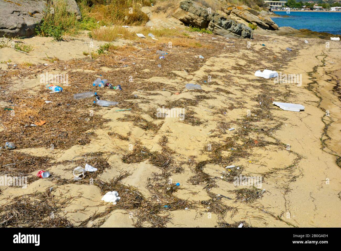 Greece, Kavala, garbage on beach Stock Photo - Alamy