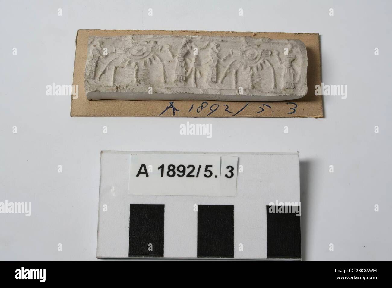 print, cylinder seal, plaster, 2 x 6.8 x 0.7 cm, cardboard: 2.9 x 7.8 ...