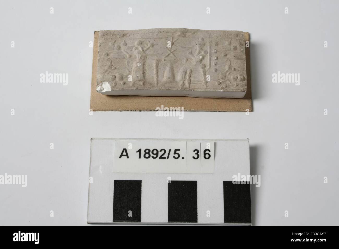 print, cylinder seal, plaster, 2.6 x 5.7 x 0.7 cm, cardboard: 3.6 x 6.3 ...