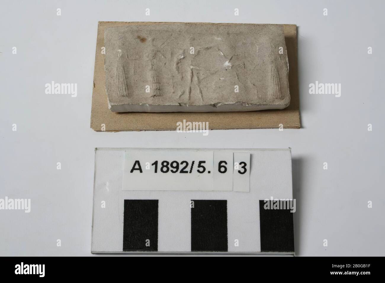 print, cylinder seal, plaster, 2.8 x 5.8 x 0.7 cm, cardboard: 4 x 6.5 ...