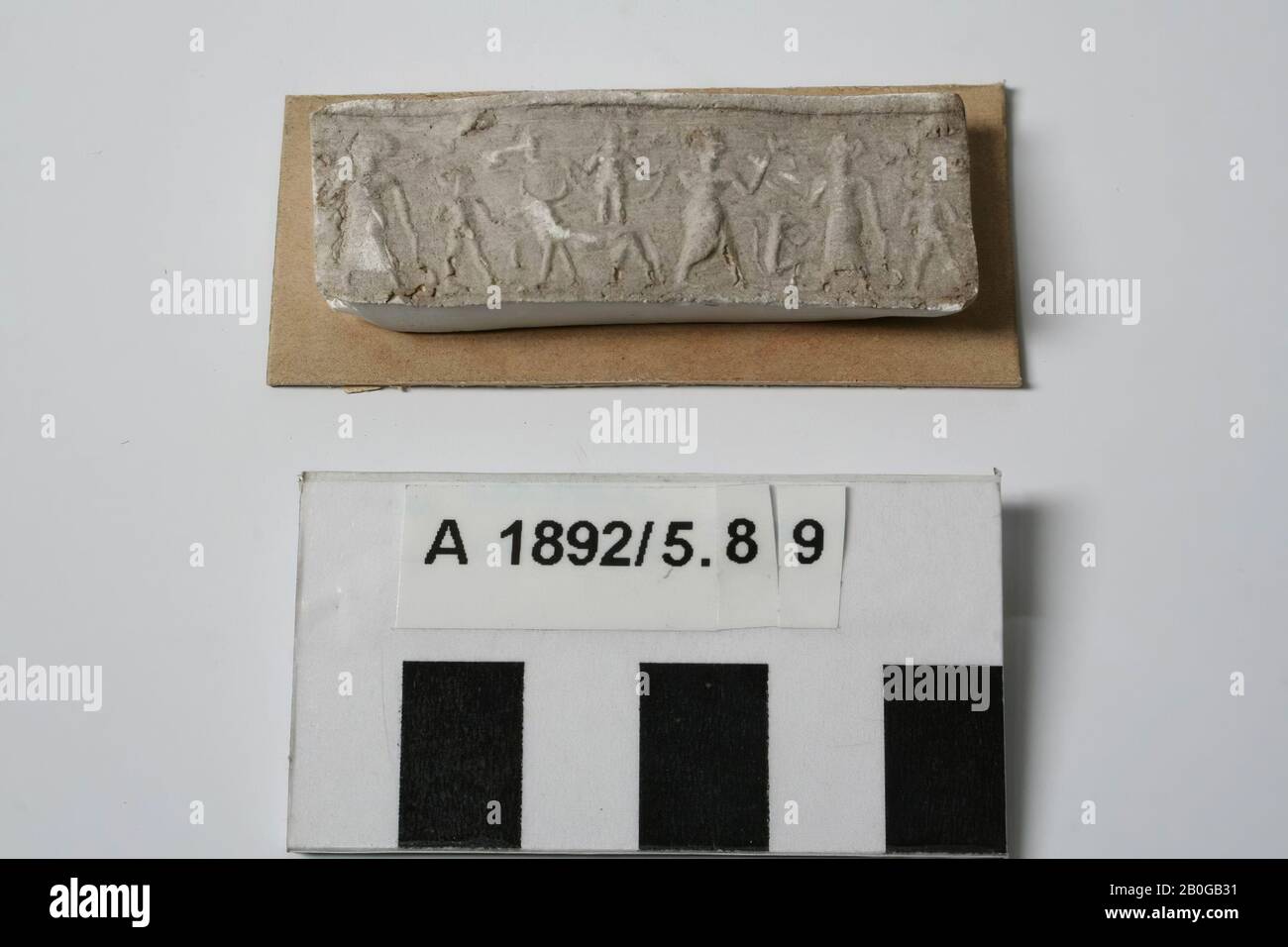 print, cylinder seal, plaster, 2 x 5.8 x 0.7 cm, cardboard: 3 x 6.6 cm ...