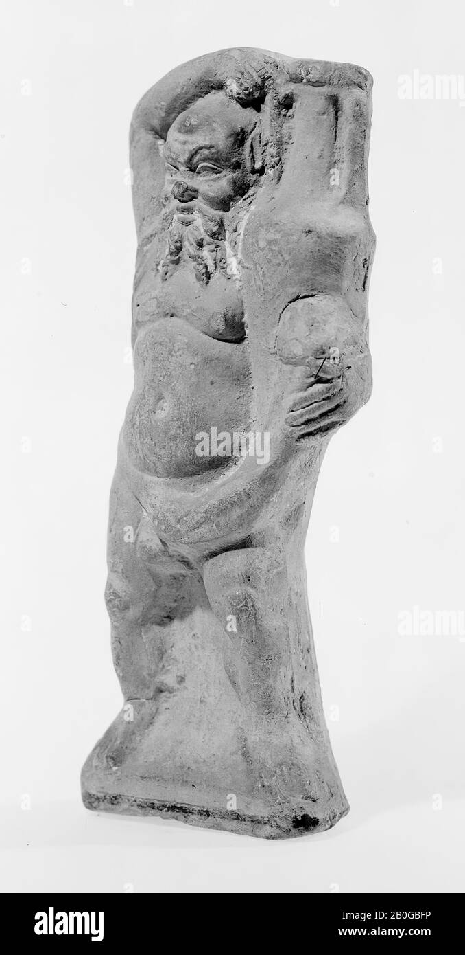 Silenus, standing, amphora, votive statue, terracotta, 14,7 cm, Greco ...