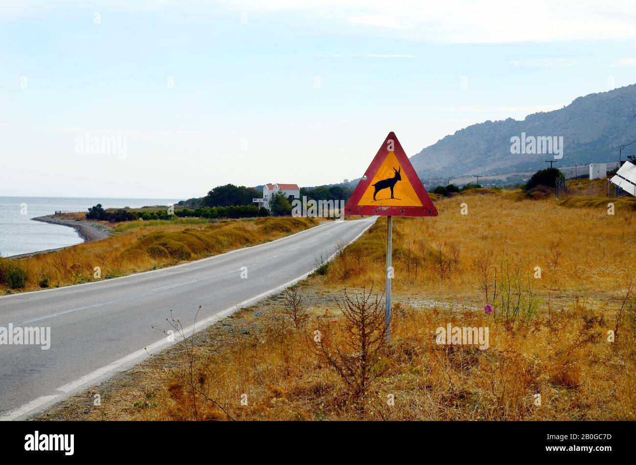 Greece, Samothrace island, warning sign for game pass of goats Stock ...