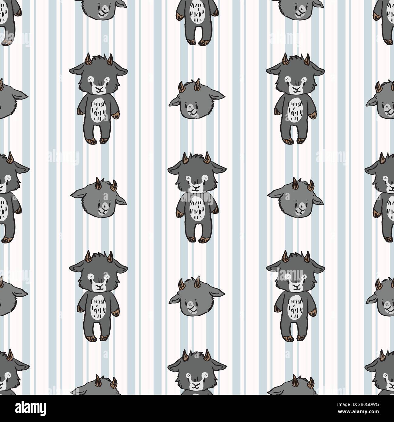 Hand drawn cute naive style goat seamless vector pattern. Cute alpine ...