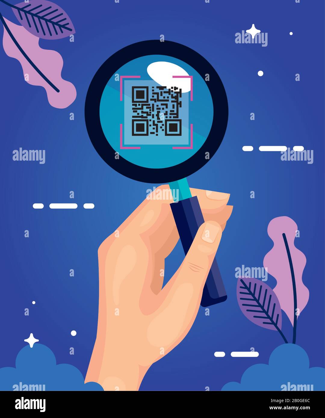 hand and qr code in magnifying glass Stock Vector Image & Art - Alamy