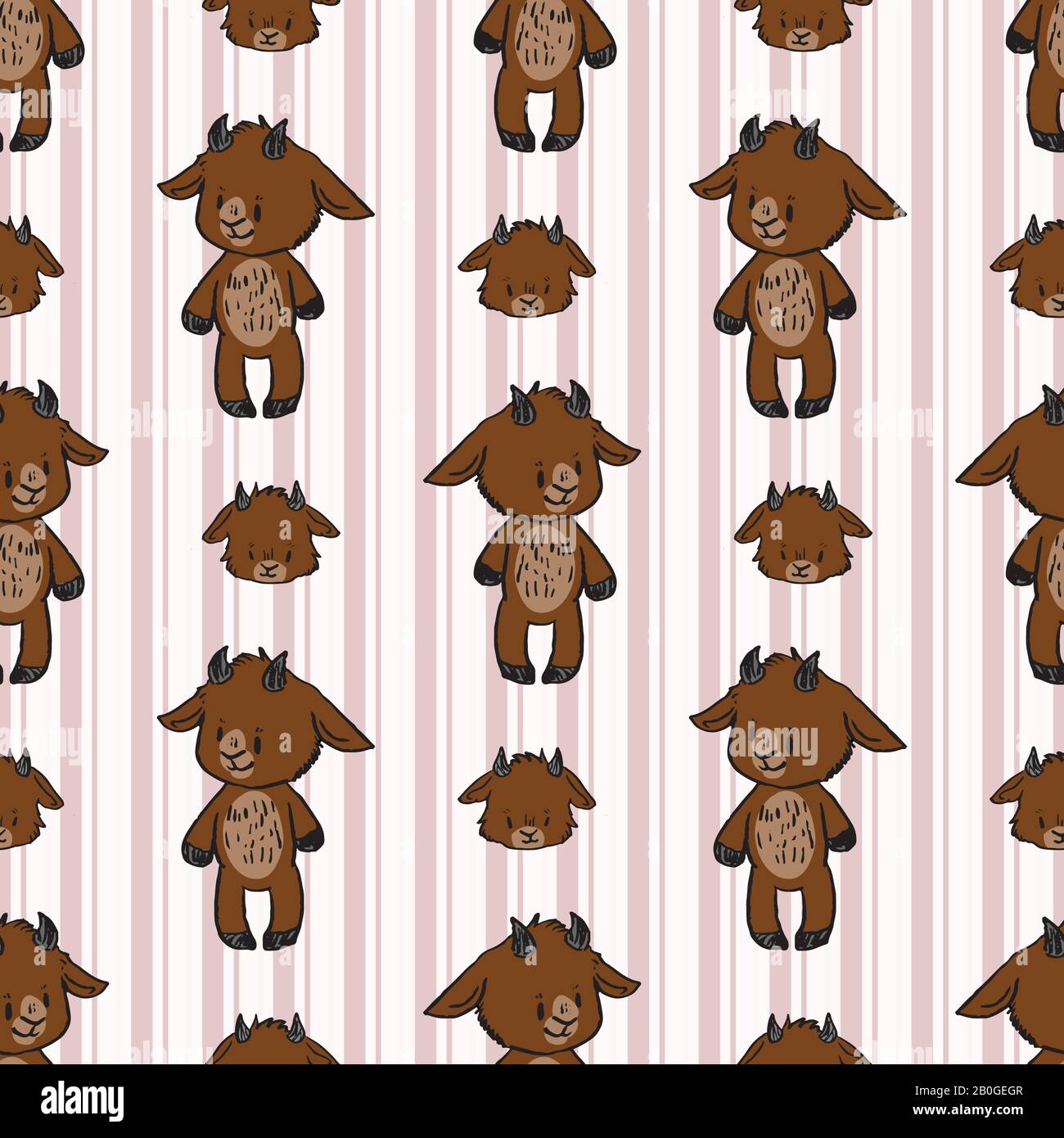 Hand drawn cute naive style goat seamless vector pattern. Cute alpine ...