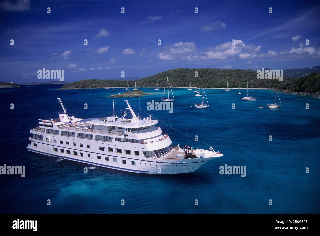 US VIRGIN ISLAND, AERIAL VIEW OF CRUISE SHIP NANTUCKET CLIPPER ...