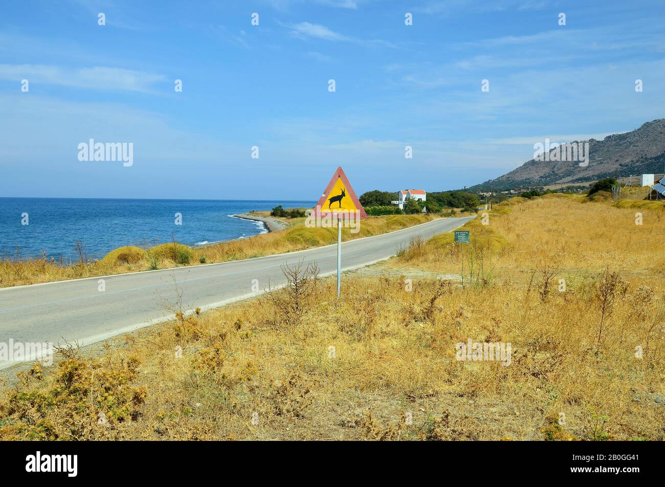 Greece, Samothrace, warning sign for goats on road Stock Photo - Alamy