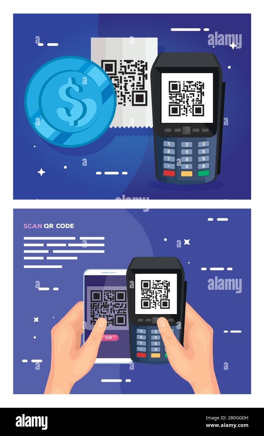 set poster of scan code qr and icons Stock Vector Image & Art - Alamy