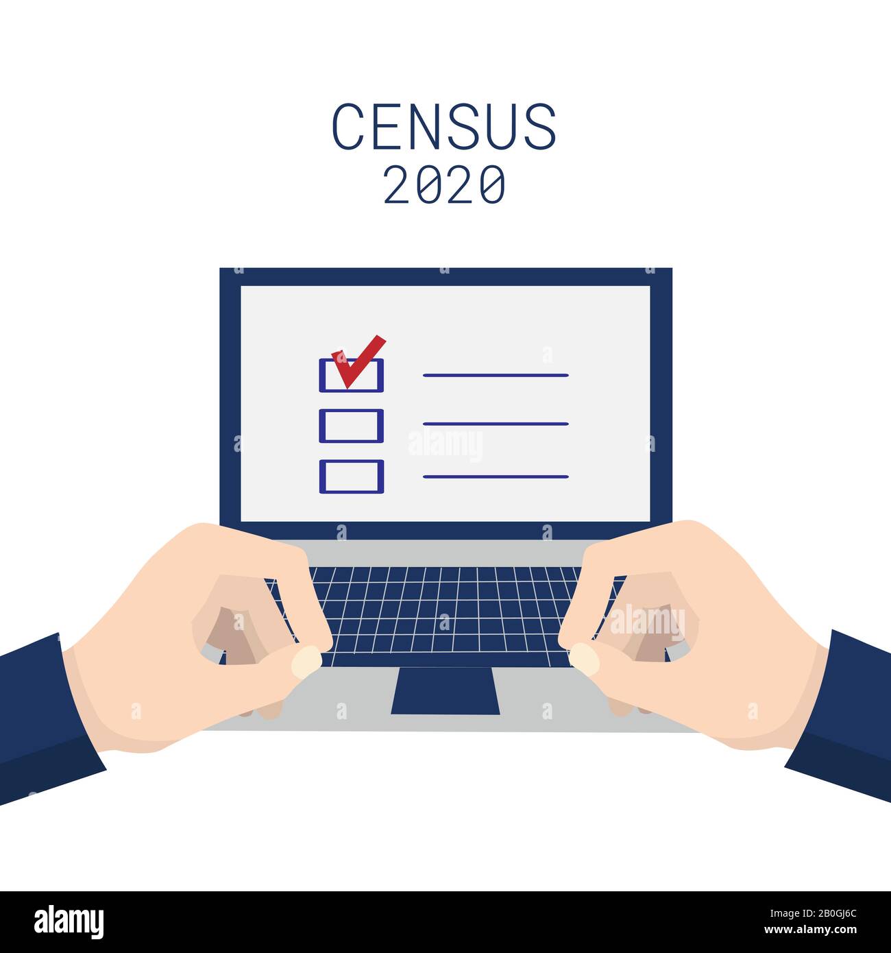 Population census 2020. Hands typing on a laptop keyboard. Isolated on ...