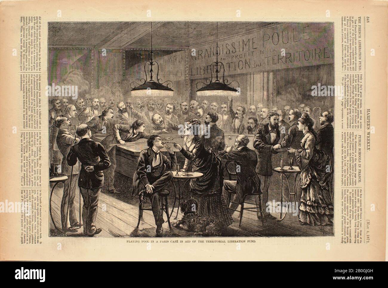 H. Harral, American, 19th century, Unknown, Playing Pool in a Paris ...