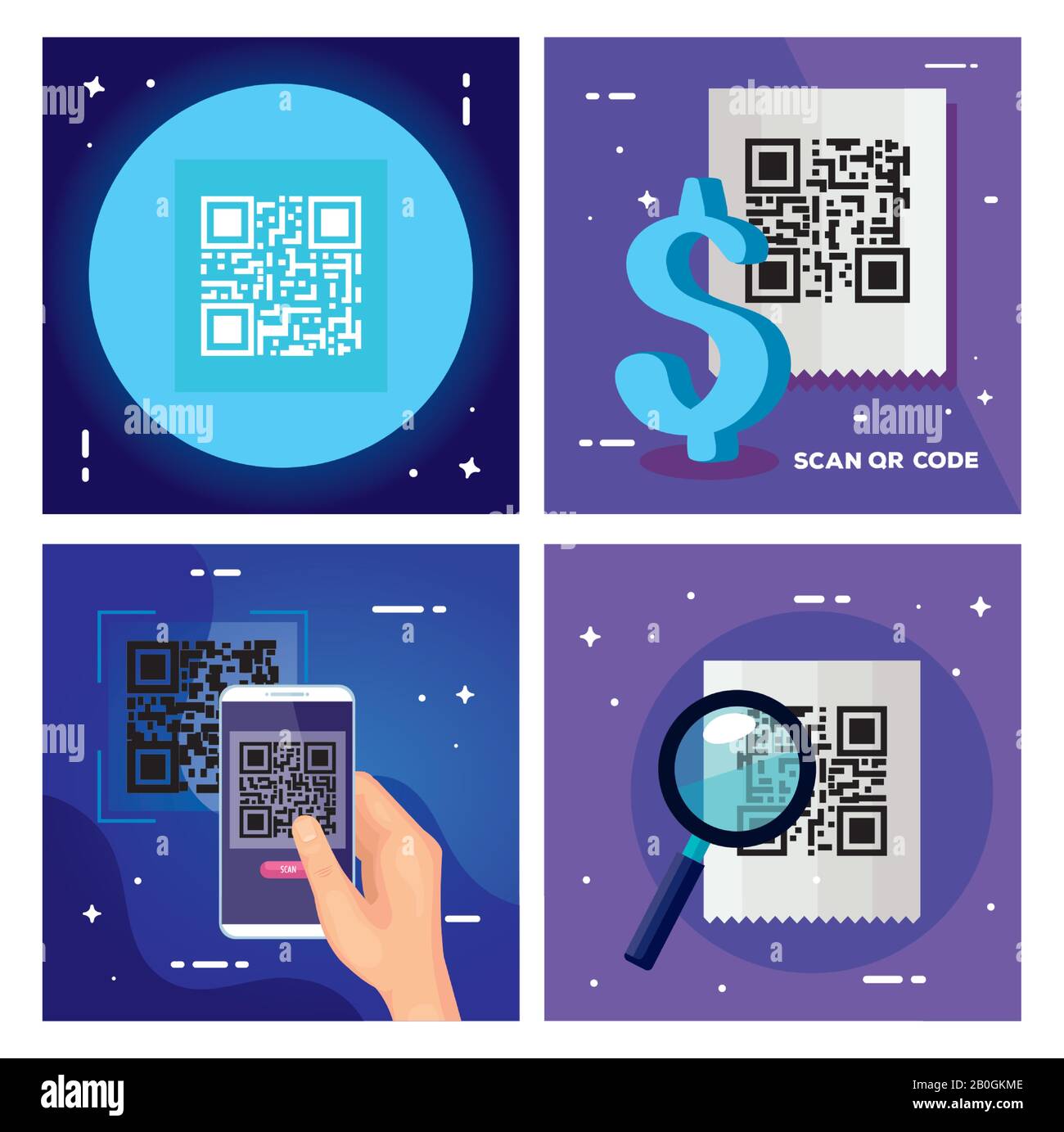 set poster of scan code qr and icons Stock Vector Image & Art - Alamy