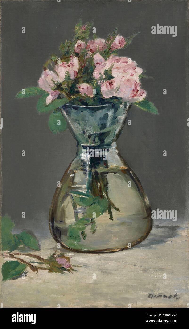 Edouard Manet, French, 1832-1883, Moss roses in a vase, 1882, Oil on ...