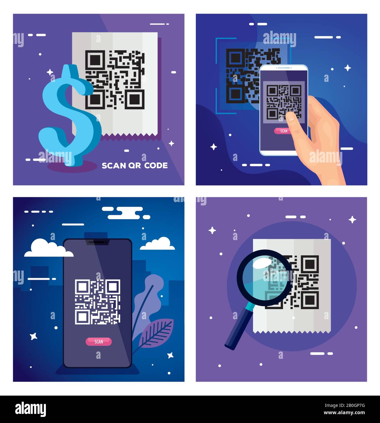set poster of scan code qr and icons Stock Vector Image & Art - Alamy