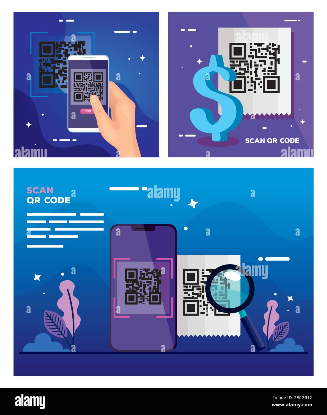 set poster of scan code qr and icons Stock Vector Image & Art - Alamy