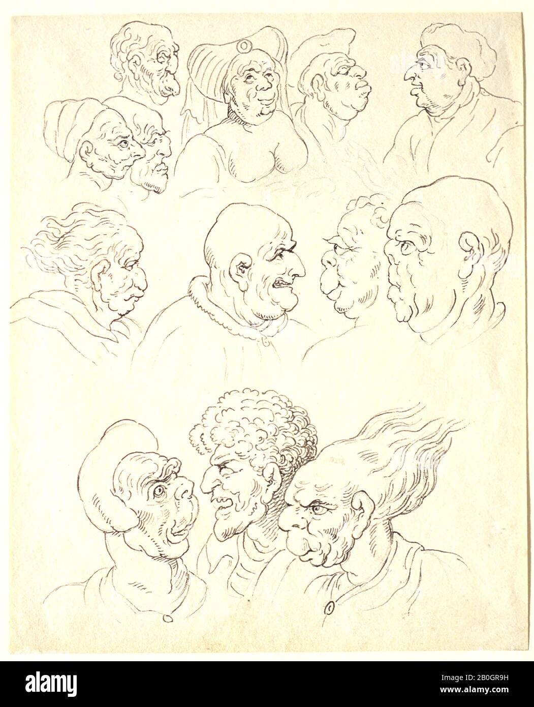 Thomas Rowlandson, English, 1756–1827, Studies of Grotesque Heads, c ...