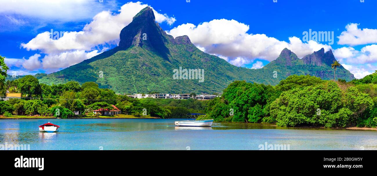 Impressive nature of Mauritius island. view of Rempart mountains from ...