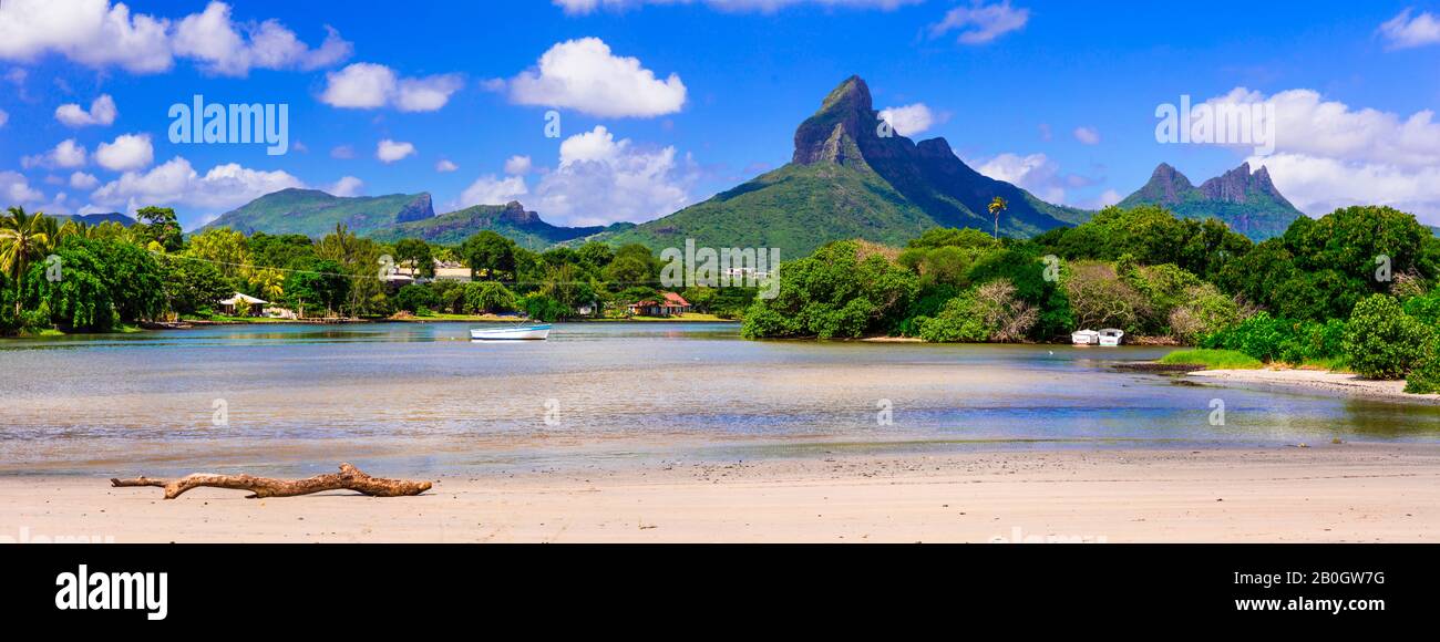 Impressive nature of Mauritius island. view of Rempart mountains from ...