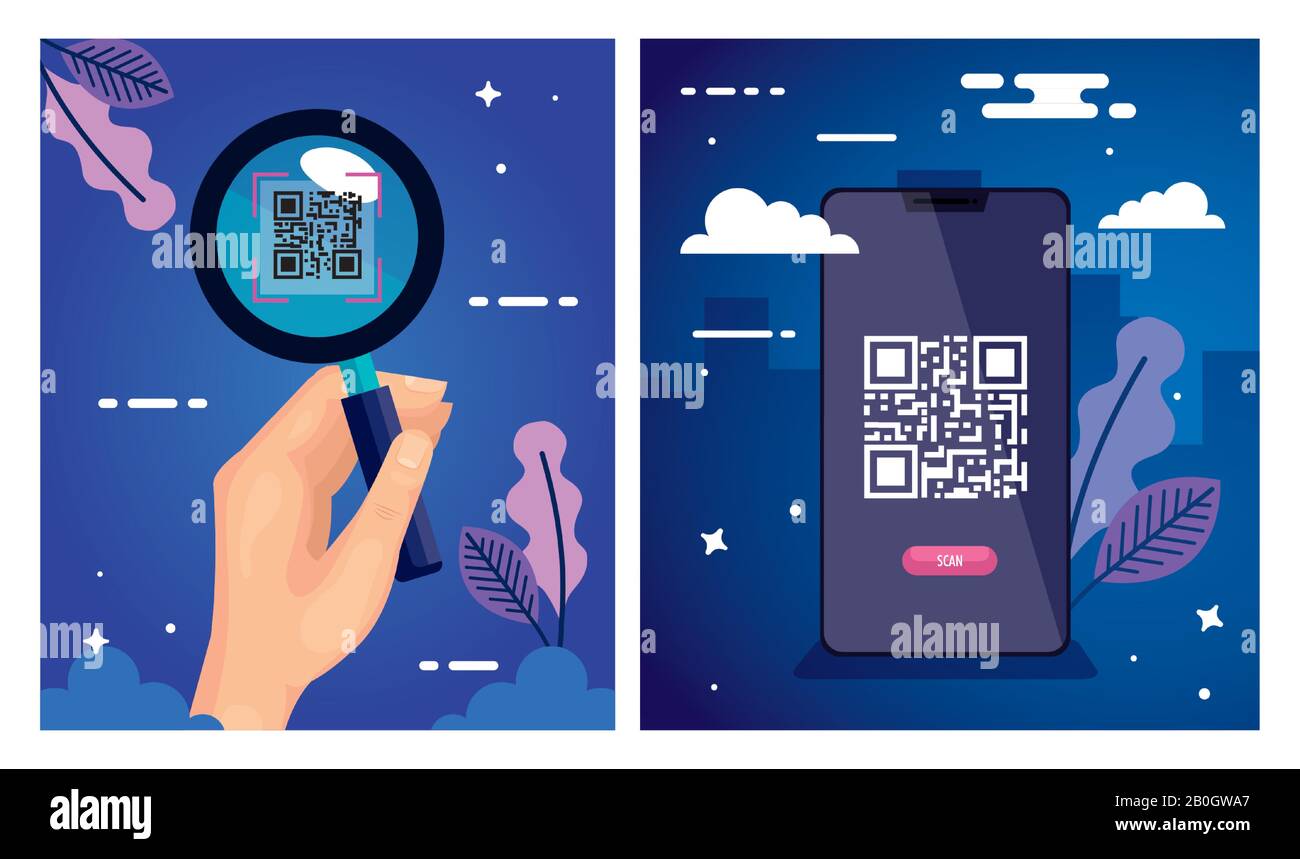 set poster of scan code qr and icons Stock Vector Image & Art - Alamy