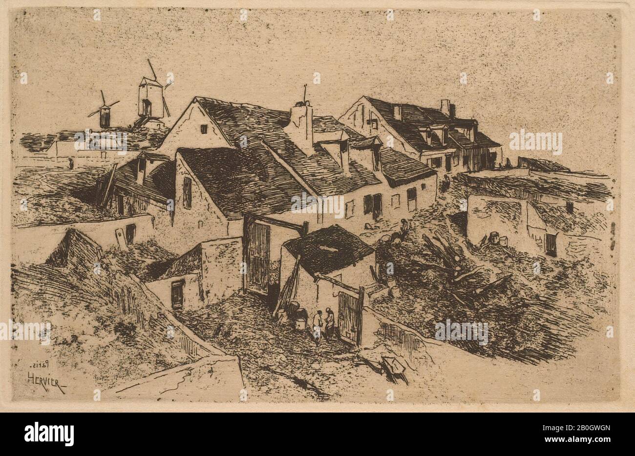 Louis Adolphe Hervier, French, 1818–1879, Windmills in Montmartre, c ...