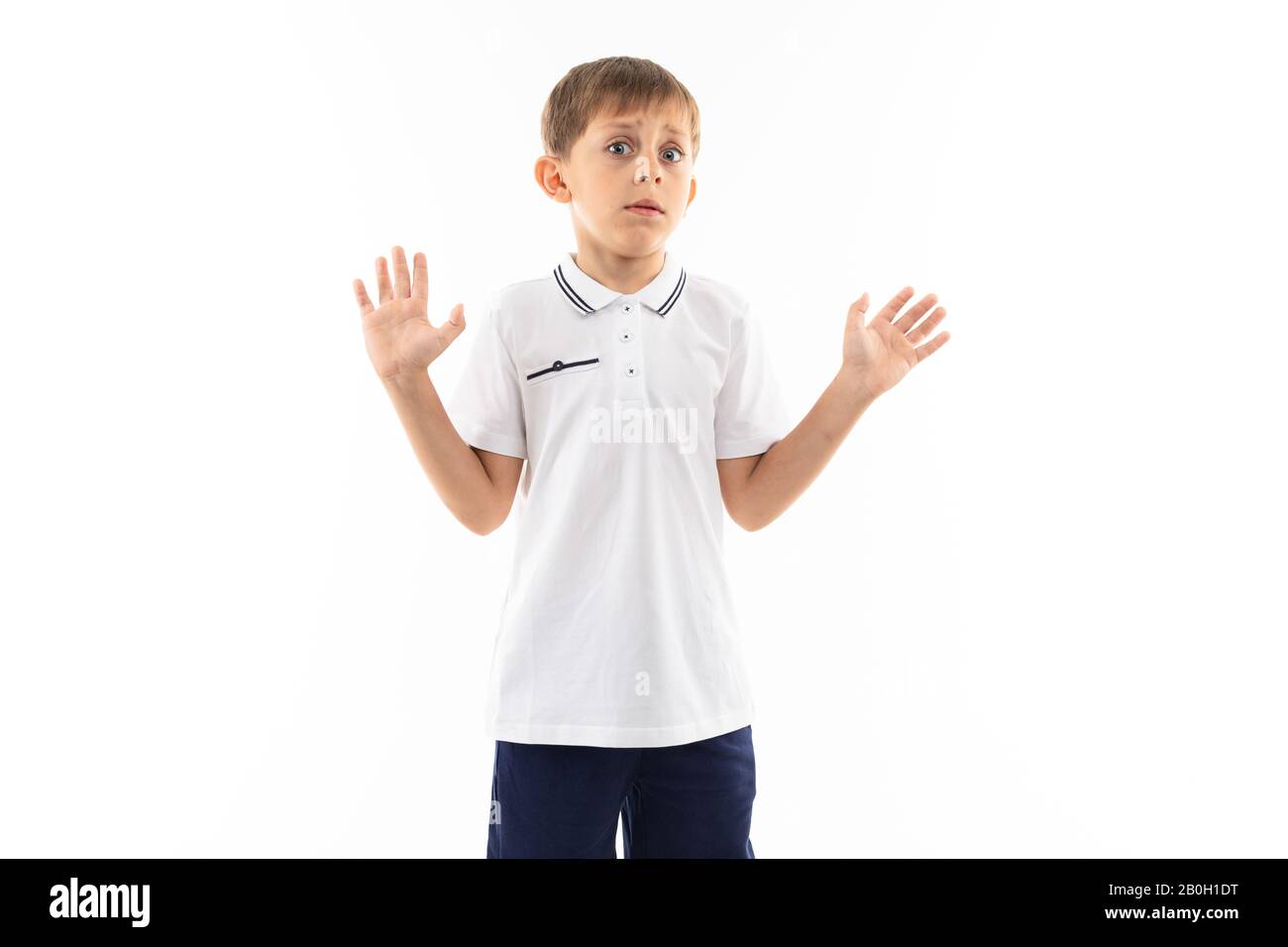 Young caucasian teenager is scared isolated on white background Stock ...