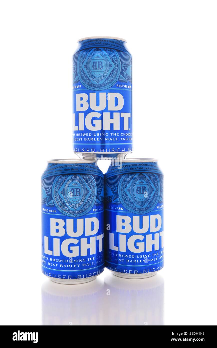 IRVINE, CALIFORNIA - AUGUST 25, 2016: Bud Light Cans. Bud Light is one ...