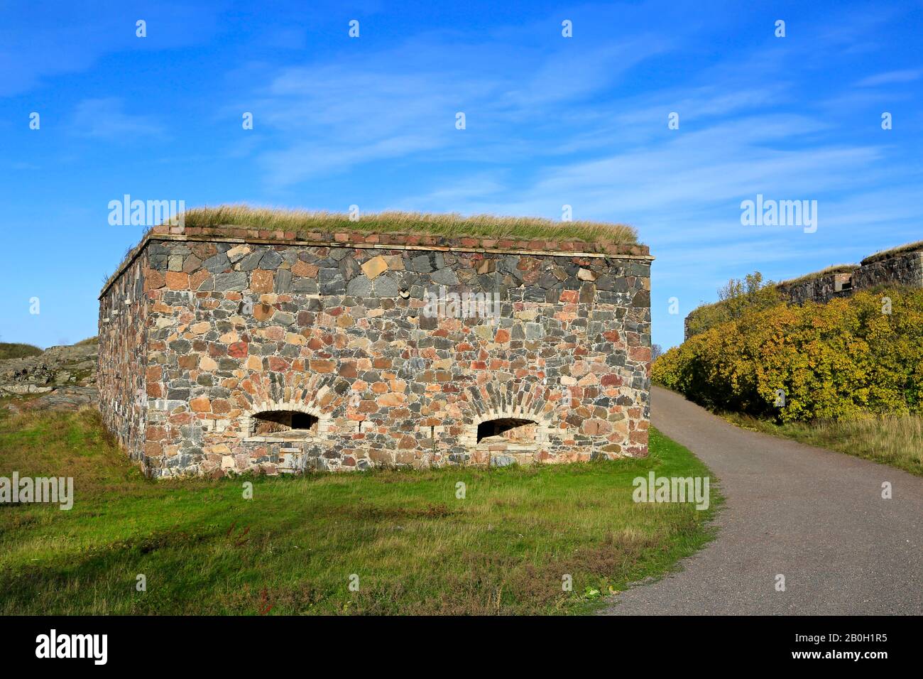 Fortifications and scenery in Suomenlinna on sunny day of October. The ...