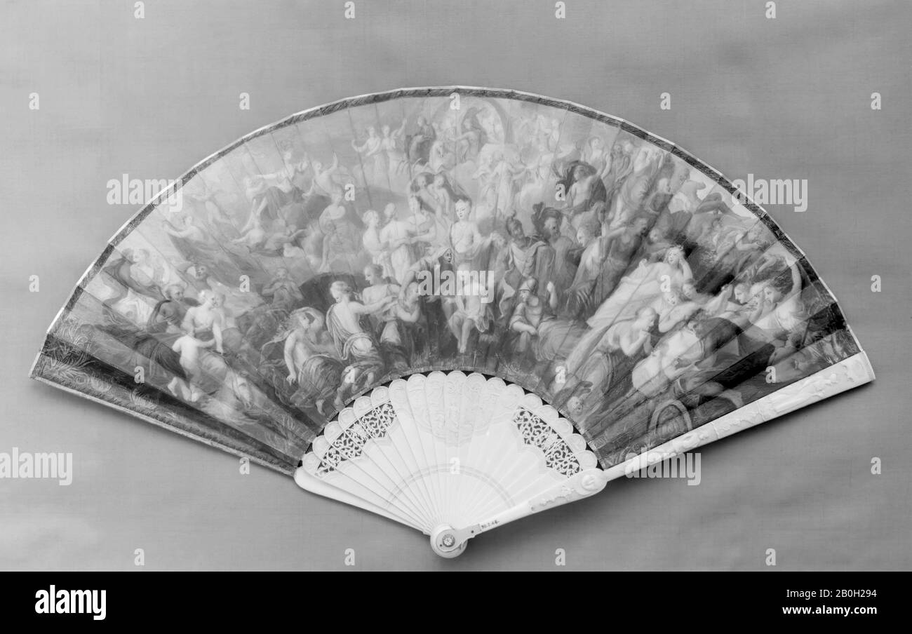 Fan, French, early 18th century, French, Ivory and paper, 11 x 20 in ...